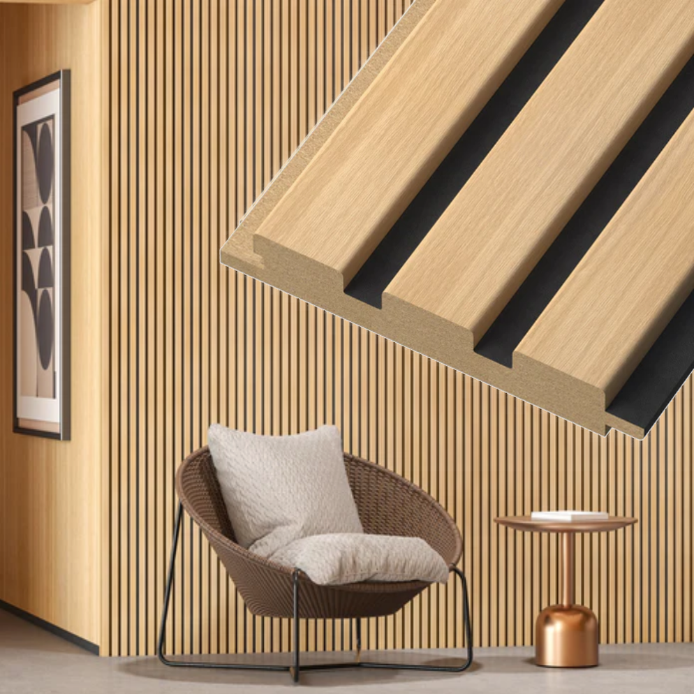 3 Grid White Maple Black Gap MDF Slat Wall Panels (94.5" Long & 106" l