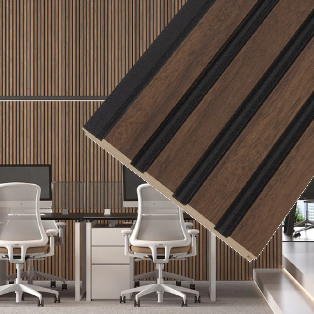 4 Grid Black Gap Chestnut MDF Slat Wall Panels - 94.5" Long & 106" lon