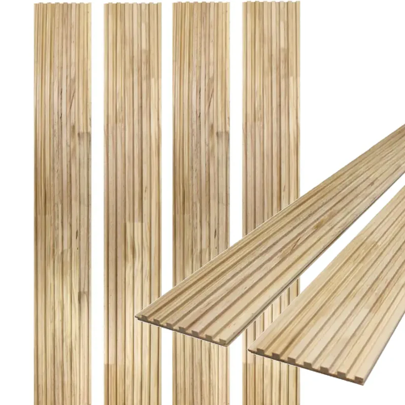 7 Grid Unfinished Slat Wood Wall Panels - 94.5" - 106" Long x 5 3/4" W