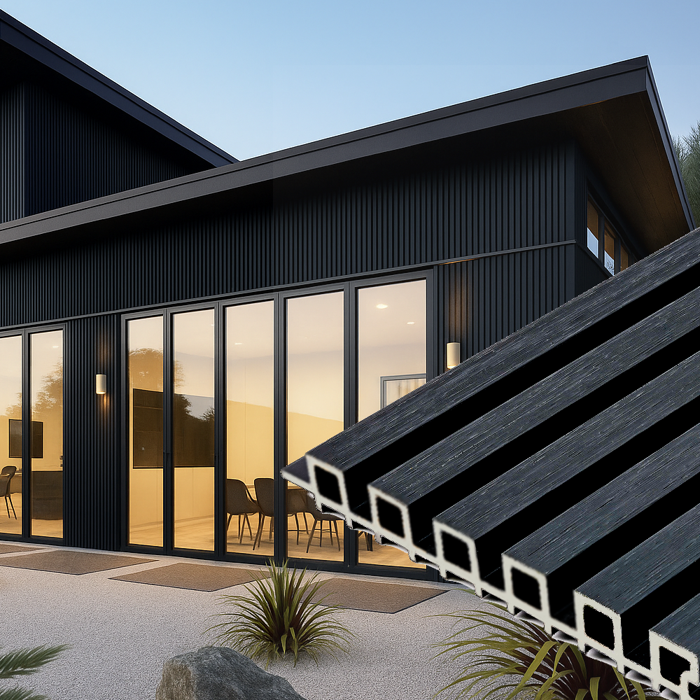 Modern Ebony Composite Siding – Slat Wall Cladding System for Exterior