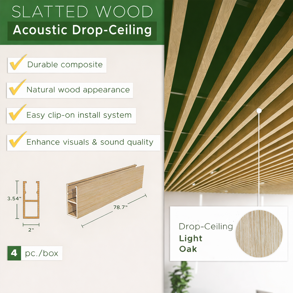 Light Oak - Suspended Slatted Wood Ceiling System