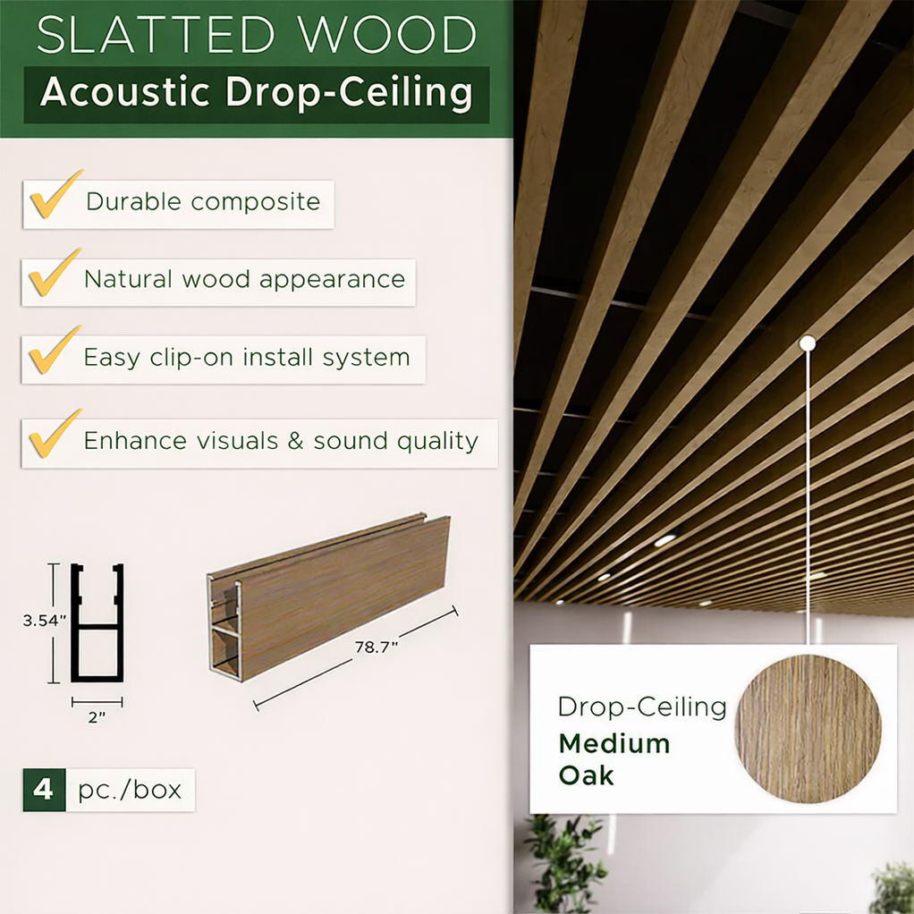 Medium Oak - Suspended Slatted Wood Ceiling System