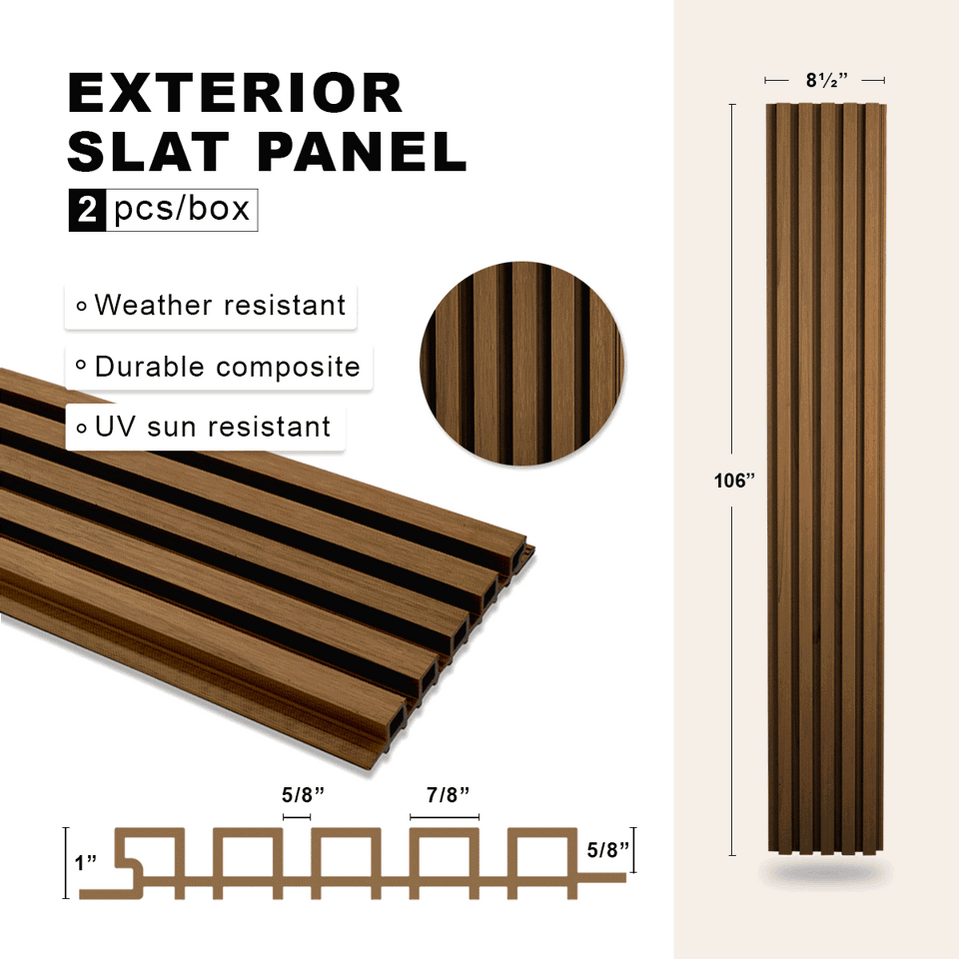 Teak A1 5 Grid Composite Siding Slat Panels for Exterior Outdoor Walls