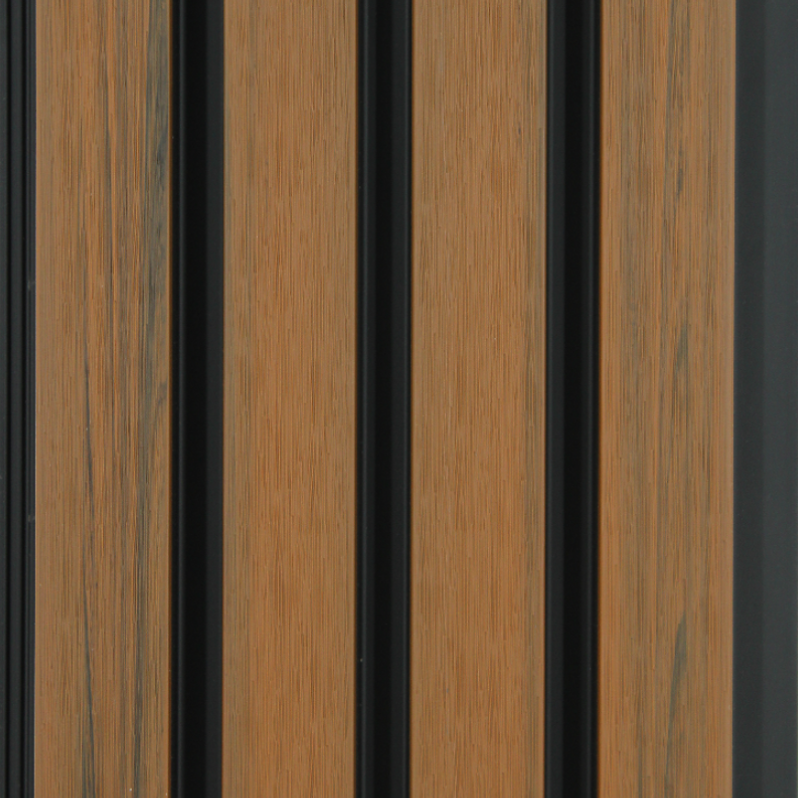 Teak A1 & Black Composite Siding Slat Panels for Exterior Outdoor Wall