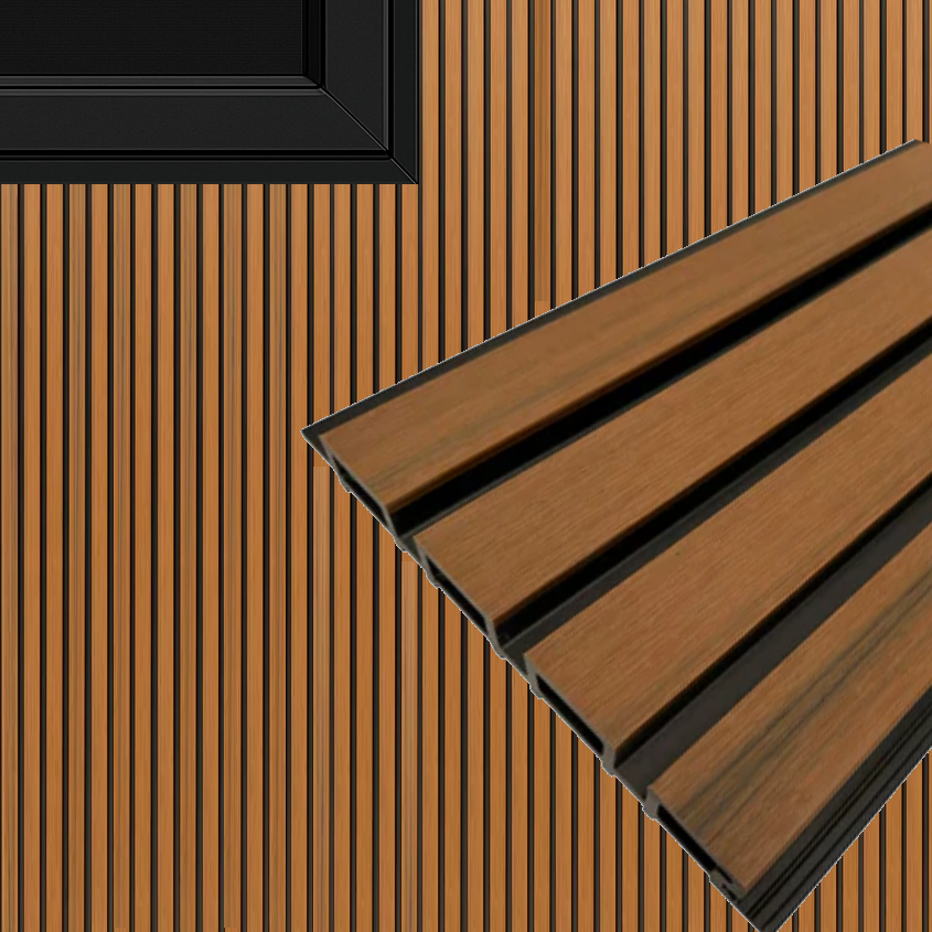 Teak A1 & Black Composite Siding Slat Panels for Exterior Outdoor Wall