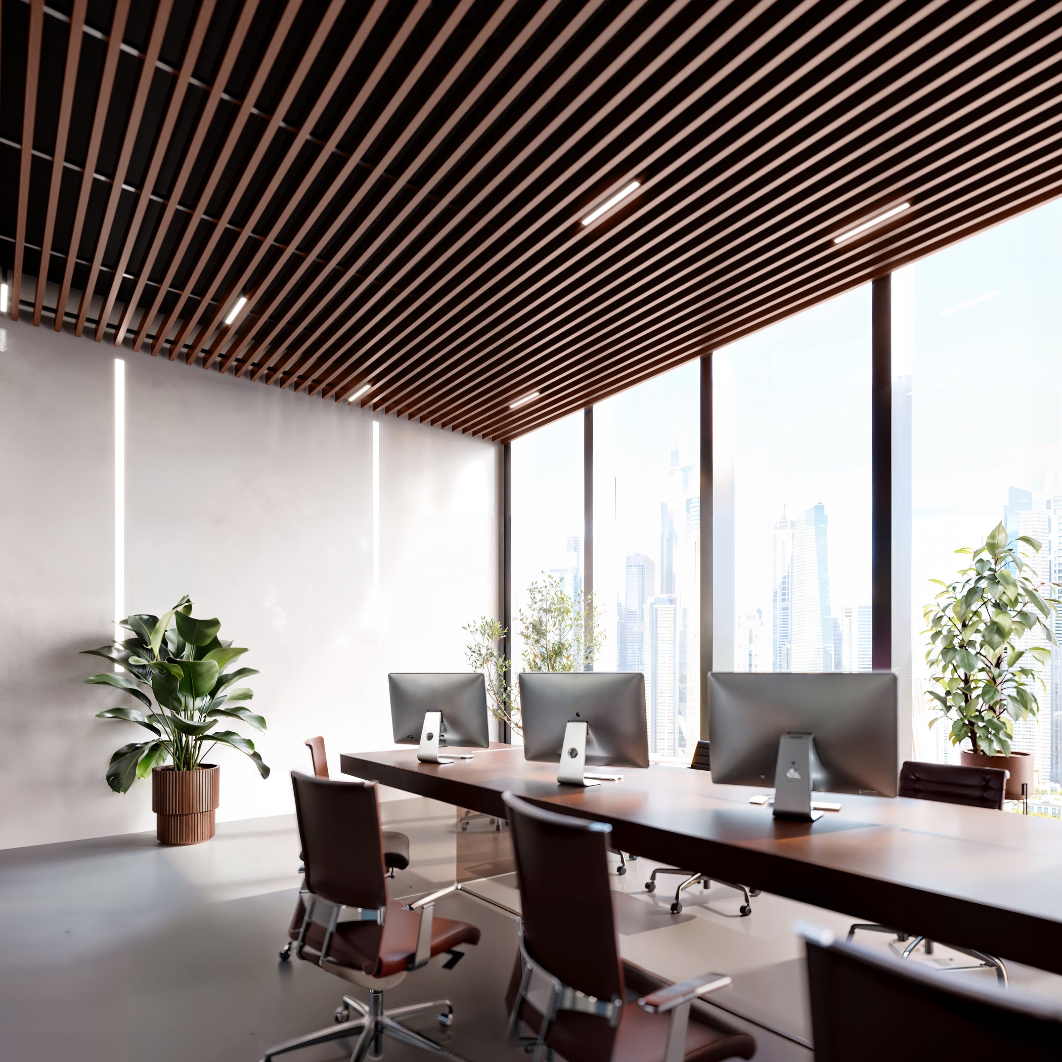 Suspended Slatted Wood Ceiling System - Chestnut