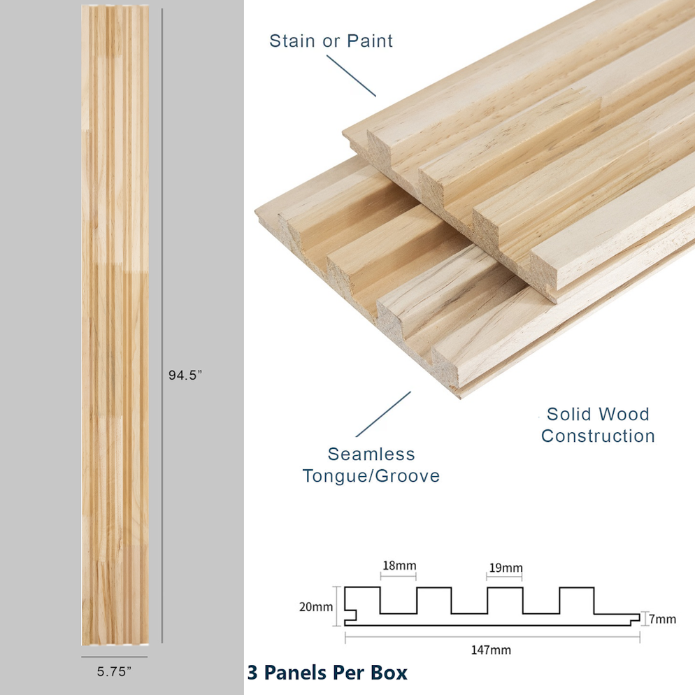 Unfinished Slat Wood Wall Panels - (94" Long & 106" Long) x (5 3/4" Wi